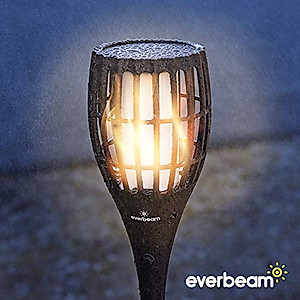 Everbeam P1 Solar Torch Light with Flickering Flame - Our Waterproof Outdoor Solar Tiki Torches Come Equipped with 96 LED Bulbs That Create A Stunning Realistic Fire Effect - 1 Pack