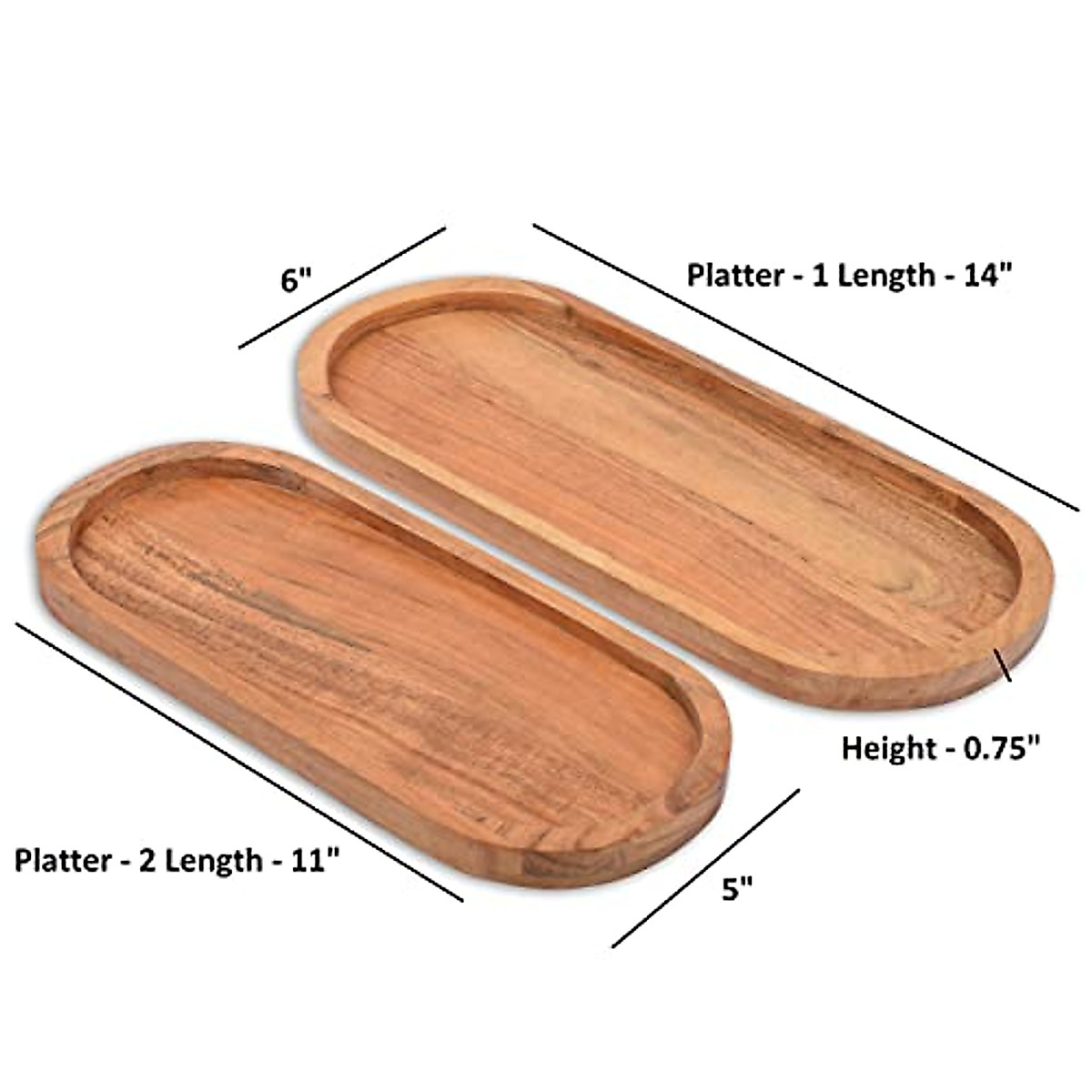 Samhita Acacia Oval Wood Tray Platters for Serving Food, Dishes Dinner Plates for Party Entertaining Appetizer