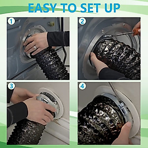 Funmit Dryer Vent Hose Kit - 4 In Diameter by 10 Ft Length - with 2 Stainless Steel Worm Clamp - Flexible Universal Aluminum Foil Non-Insulated - Silver