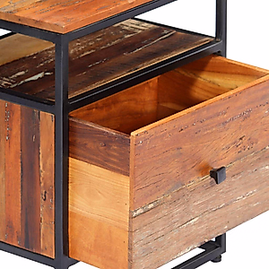 vidaXL Mid-Century Elegant Bedside Cabinet/Nightstand – 15.7"x11.8"x19.7", Made from Durable Solid Reclaimed Wood and Powder-Coated Steel – Brown