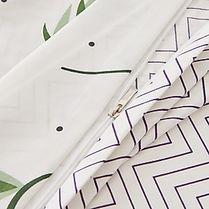 ACCOTIA Green Leaves Duvet Cover Set Queen Size, Botanical Bedding Set 3 Pieces, Ultra Soft Brushed Duver Cover with 2 Pillowcase for All Season (Cream White, Queen)