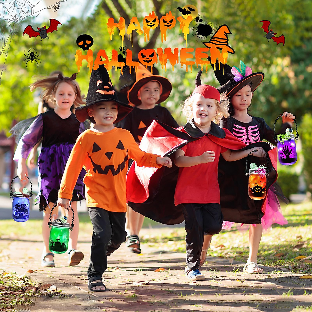 Halloween Crafts for Kids, 8 PCS Halloween Mason Jar with Accessories for DIY Craft, Halloween Art Party Favor Supplies, Halloween Decoration Trick or Treating, Classroom Halloween Art Activities