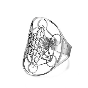 UNIFT Metatron’s Cube Ring for Men Women Stainless Steel Mysterious Sacred Geometry Archangel Magic Hexagram Ring Yoga Spiritual Symbols Talisman Jewelry (sliver)