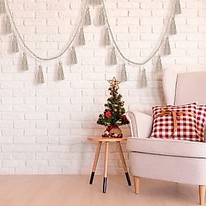 Boho Decor Wooden, 9.8ft Wood Bead Garland with Tassels Bobo Wall Hanging Farmhouse Home Decor Rustic Country Holiday Decoration