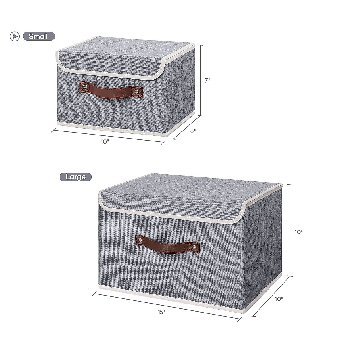 ANMINY Storage Bin with Lid Storage Boxes with PU Leather Handles PP Plastic Board Decorative Foldable Lidded Cotton Linen Fabric Home Cubes Baskets Closet Organizer Container - Gray, Small Size