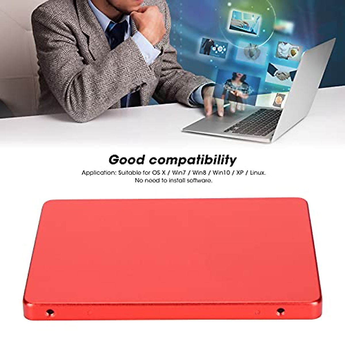 Garsentx 2.5inch SSD Red High Speed Metal Hard Drive for Desktop Computer Laptops PC, Portable SSD 8GB-2TB External Solid State Drive, for Linux/WinXP/Win/7/8/10(32GB)