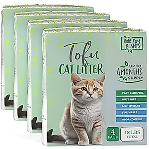 Natural Paw Tofu Cat Litter Lightweight Case of 4, Natural Odor Control Kitty Litter, 99.9% Dust Free, Fast Clumping Multi-Cat, Fast Acting Super Absorbing, Silica Free, Flushable, Unscented 18 Lb