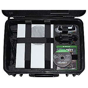 Case Club Waterproof Gaming Station to fit Xbox One X/S. Portable Gaming Station with Built-in Monitor & Storage for Controllers & Games, Gen 2