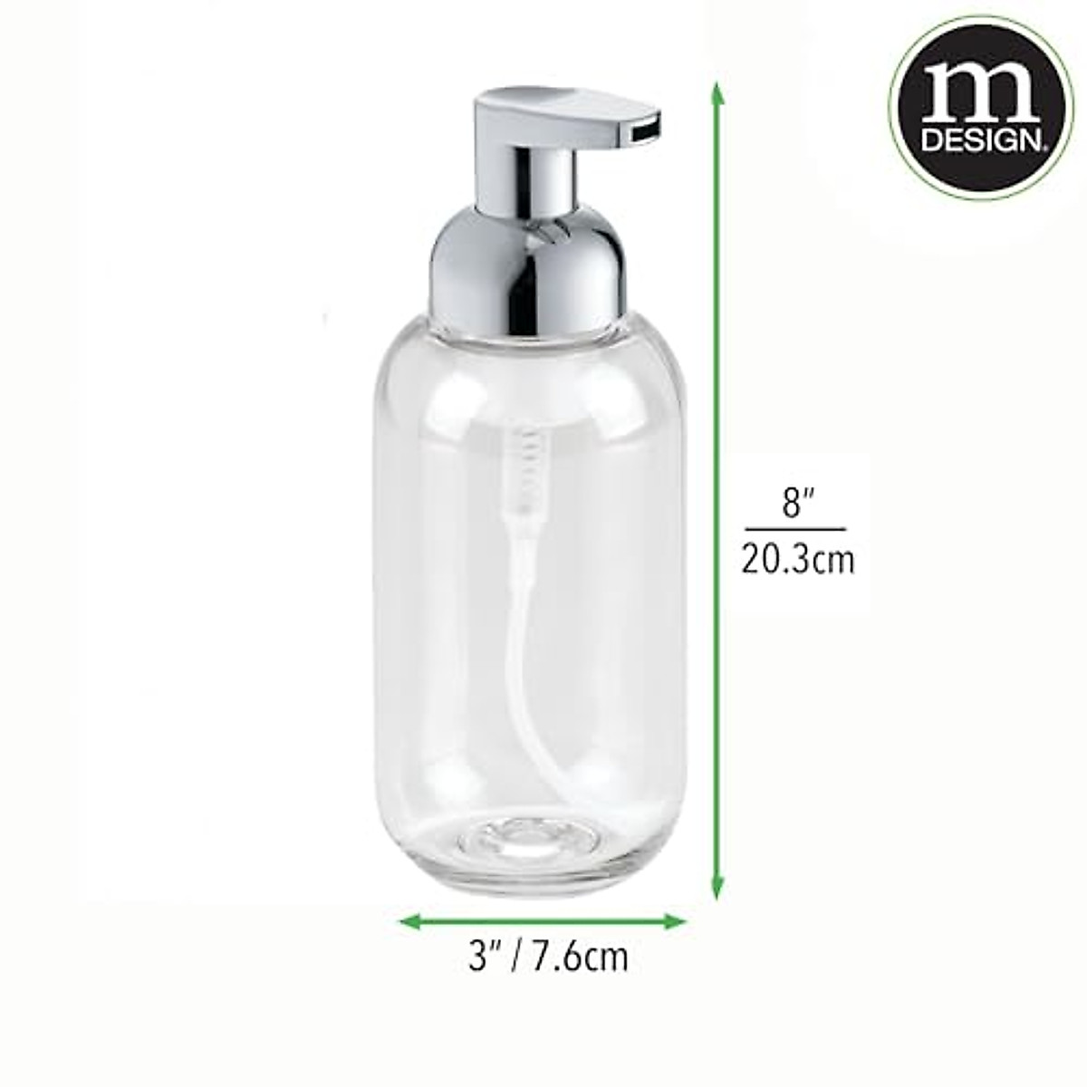 mDesign Set of 2 Refillable Soap Dispenser - Discreet Foaming Soap Dispenser - Chrome Soap Dispenser Bottle with Plastic Pump - Rust Free - Ideal for Kitchen or Bathroom - Clear/Chrome
