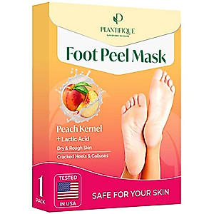 PLANTIFIQUE Foot Peel Mask with Peach 1 Pack Peeling Foot Mask Dermatologically Tested - Repairs Heels & Removes Dry Dead Skin for Baby Soft Feet - Exfoliating Mask for Dry Cracked Feet