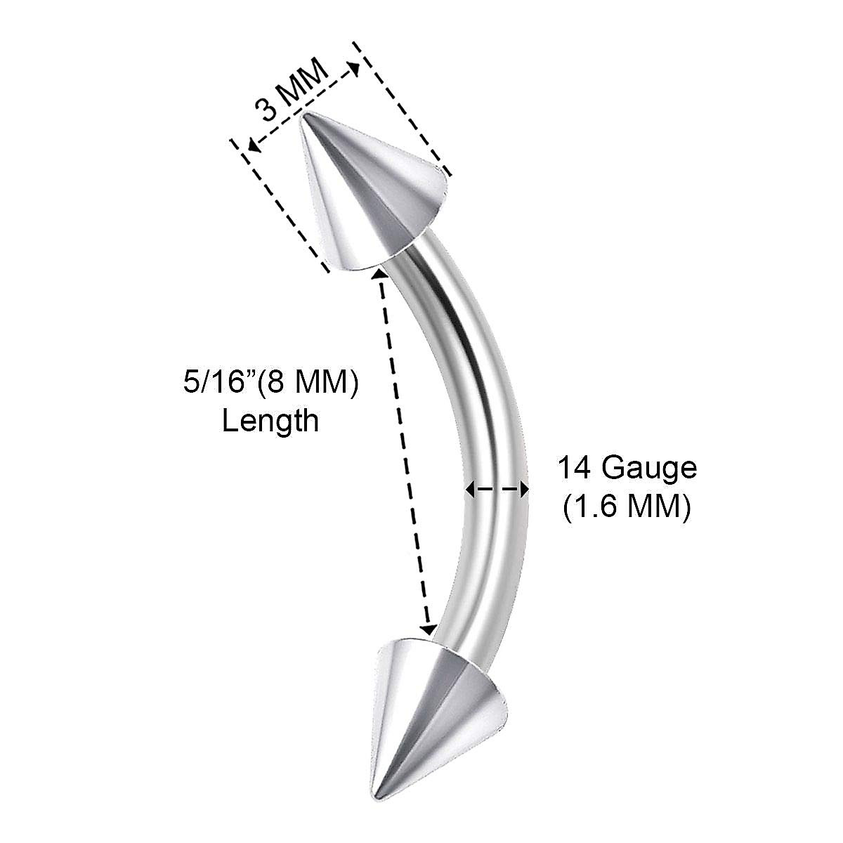 6PCS Stainless Steel Banana Barbell 14 gauge 6mm 8mm 10mm 3mm Ball Spike Tragus Nose Earrings Cartilage Piercing Jewelry 0255