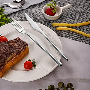 Thomaso 24 Piece Round Flatware Set for 8,18/10 Stainless Steel Premium Cutlery With Unique Tapered Handles Design,Silver Forks and Spoons Silverware Set,Mirror Polished,Dishwasher Safe