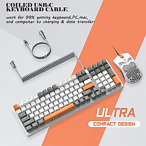 ZIYOU LANG K3 Mechanical Gaming Keyboard and Mouse Combo, 98Key Backlit Keyboard and Ultra-Light Honeycomb Shell Mouse, Red Switch Coiled Type-C to USB Cable Wired Keyboard for PC/Mac/Windows