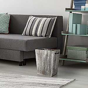 Farmhouse Wooden Wastebasket, Country Style Trash Bin Decorative Torched Garbage Can with Metal Handle for Kitchen Bedroom Dorm Hotel (Rustic Grey)