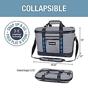 CleverMade Maverick Collapsible Cooler Bag - 50 Can Insulated Leakproof Soft Sided Beverage-Tote with Shoulder Strap, Bottle Opener and Storage Pockets, Grey/charcoal, Large, One Size