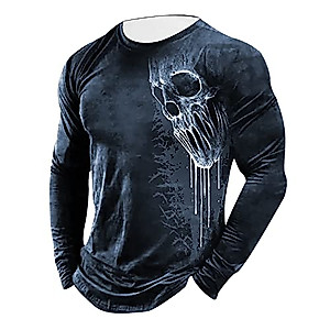 Long Sleeve Graphic Tees for Men Music Vintage 90s Rapper Tops Halloween Funny Pumpkin Skull Skeleton Printed Fashion Tshirts Novelty T Shirts for Adults Boys Big and Tall Workout T-Shirt 464