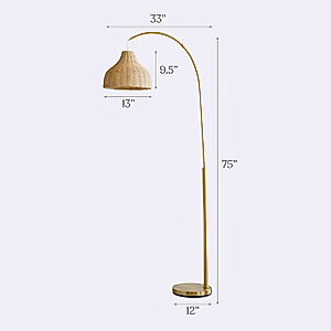 Brightech Lark Arc Lamp for Living Rooms & Offices, Floor Lamp with Unique Hanging Wicker Shade, Standing Lamp for Bedroom Reading, Tall Lamp Matches Boho and Other Living Room Decor