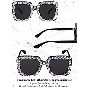 Frienda Women Oversize Square glitter Sunglasses Retro Thick Frame Disco Sunglasses (Black)