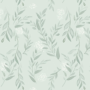 Sage Green Leaf Peel and Stick Wallpaper Boho Green Floral Contact Paper for Cabinets and Drawers Removable Self Adhesive Farmhouse Wallpaper for Bathroom Waterproof Modern Contact Paper 79inL 17.3inW