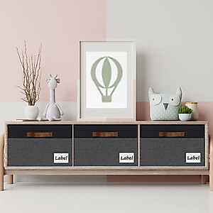 GhvyenntteS Fabric Storage Bins with Lids 3 Pack, Closet Storage Boxes with Lid and 3 Handles, Foldable Storage Baskets with Lids and Label Window for Home Office (Grey&Black, 15" x 11" x 9.7")