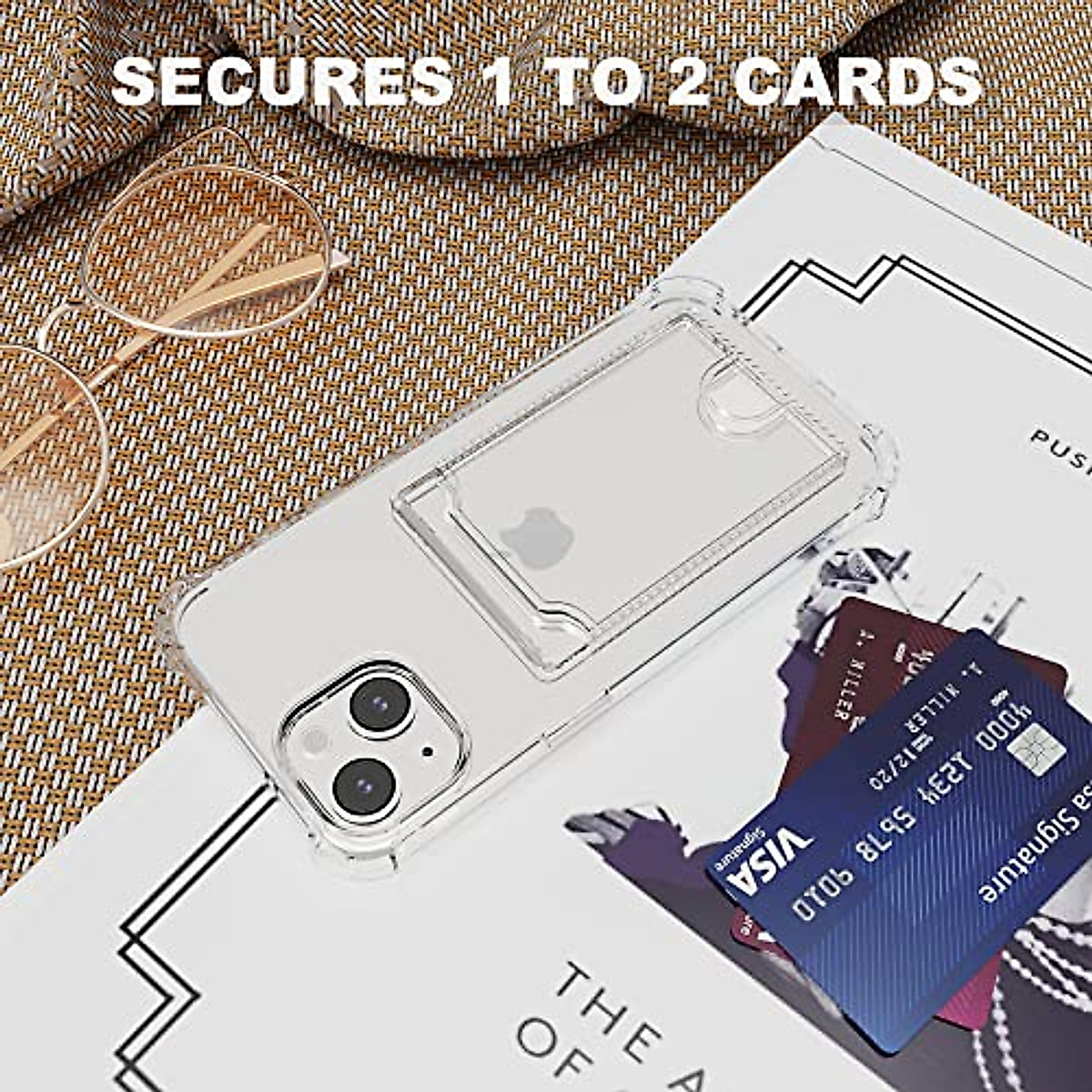 Wuwedo for iPhone 14 Plus Clear Card Case, Protective Shockproof TPU Slim Wallet Phone Case with Card Holder