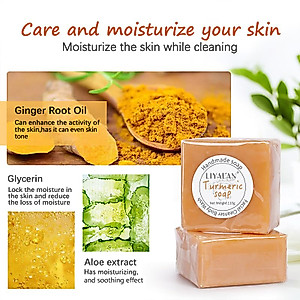 LIYALAN Turmeric Soap Bar(3.88 oz / 2 Bars) for Face & Body-Turmeric Soap,Smooth Skin,Cleansing Natural Handmade Soap Sensitive Skin Formula, Vegan Soap