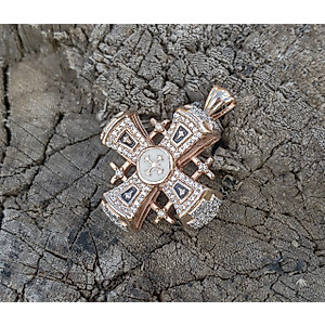 Nazareth Store Crusaders Jerusalem Cross Pendant Necklace Gold Plating 18k Enamel Crystallized Stones 1.3" (Black)