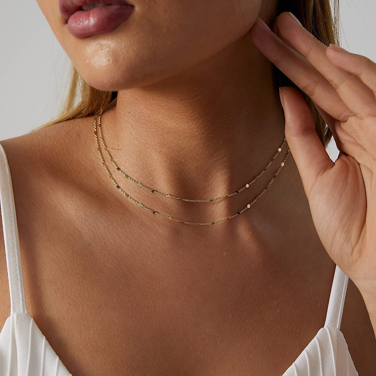 Sewyer 14K Gold Plated Satellite Choker Necklace for Women Dainty Coin Chain Choker Simple Beaded Necklaces Everyday Jewelry Gifts