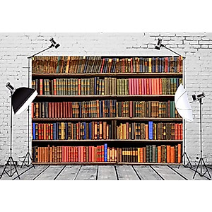 Loccor 10x8ft Fabric Bookshelf Backdrop Wooden Shelf Full of Various Books for Kids Teacher Writer Stuff Zoom Meeting Video Recording Online Teaching Conference Calls Tapestry Decorations Banner
