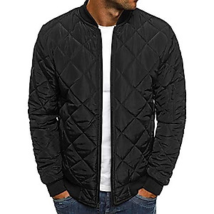 Pretifeel Mens Bomber Jackets Diamond Quilted Fall Winter Rib Varsity Lightweight Coat