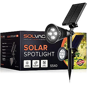 SOLVAO Solar Spotlight (Upgraded) - Ultra Bright, Waterproof, Outdoor LED Spot Light with Auto On/Off Function - Best Sun Powered, Rechargeable Uplight for Lighting Flag Pole, Landscape, Yard & Garden