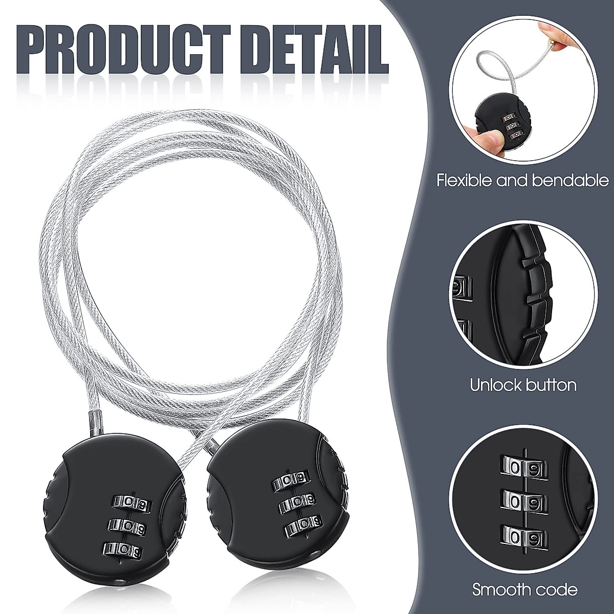 6 Pieces Cable Locks Combination Locks Cable Luggage Locks 3 Digit Thin Combo Padlock Waterproof Travel Padlock for Travel Gym Bike Backpack Cabinet 30 Inch, 5.31 Inch Wire Rope