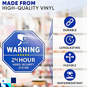 CCTV Outdoor Video Camera Security Stickers - 6Pcs CCTV Camera Video Security Camera in Use Sign Outdoor Video Surveillance Vinyl Sticker -24 Hours Warning Video Surveillance Window Security Signs