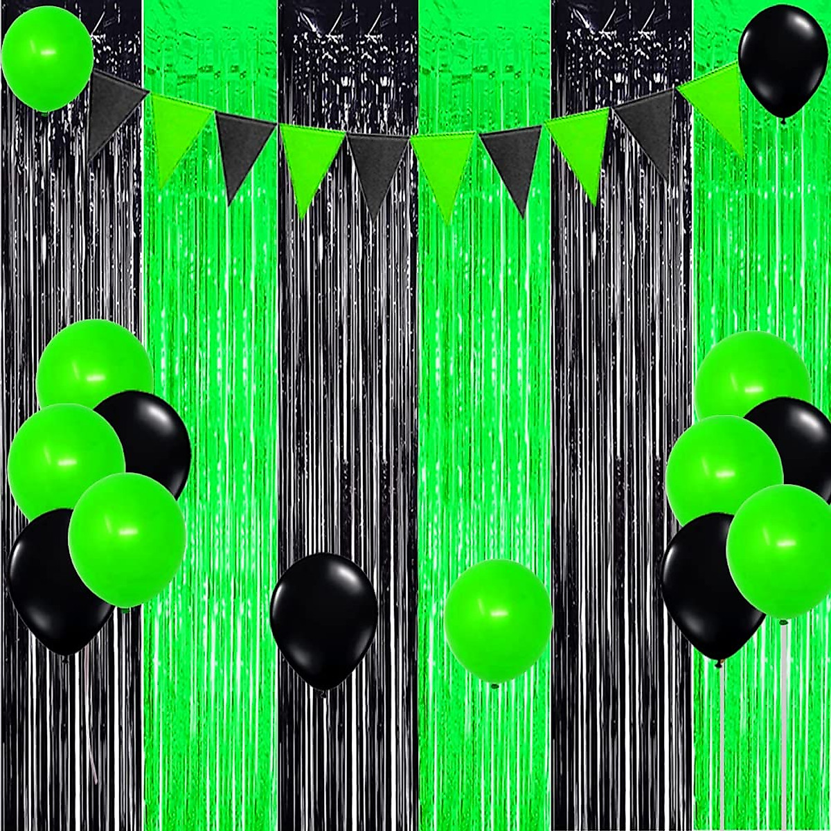 Green and Black Party Decorations, Birthday Decorations for Men Green Black Graduation Backdrop 2025 Black Green Backdrop Foil Fringe Curtains Halloween Party Photo Streamers (3 Pack)