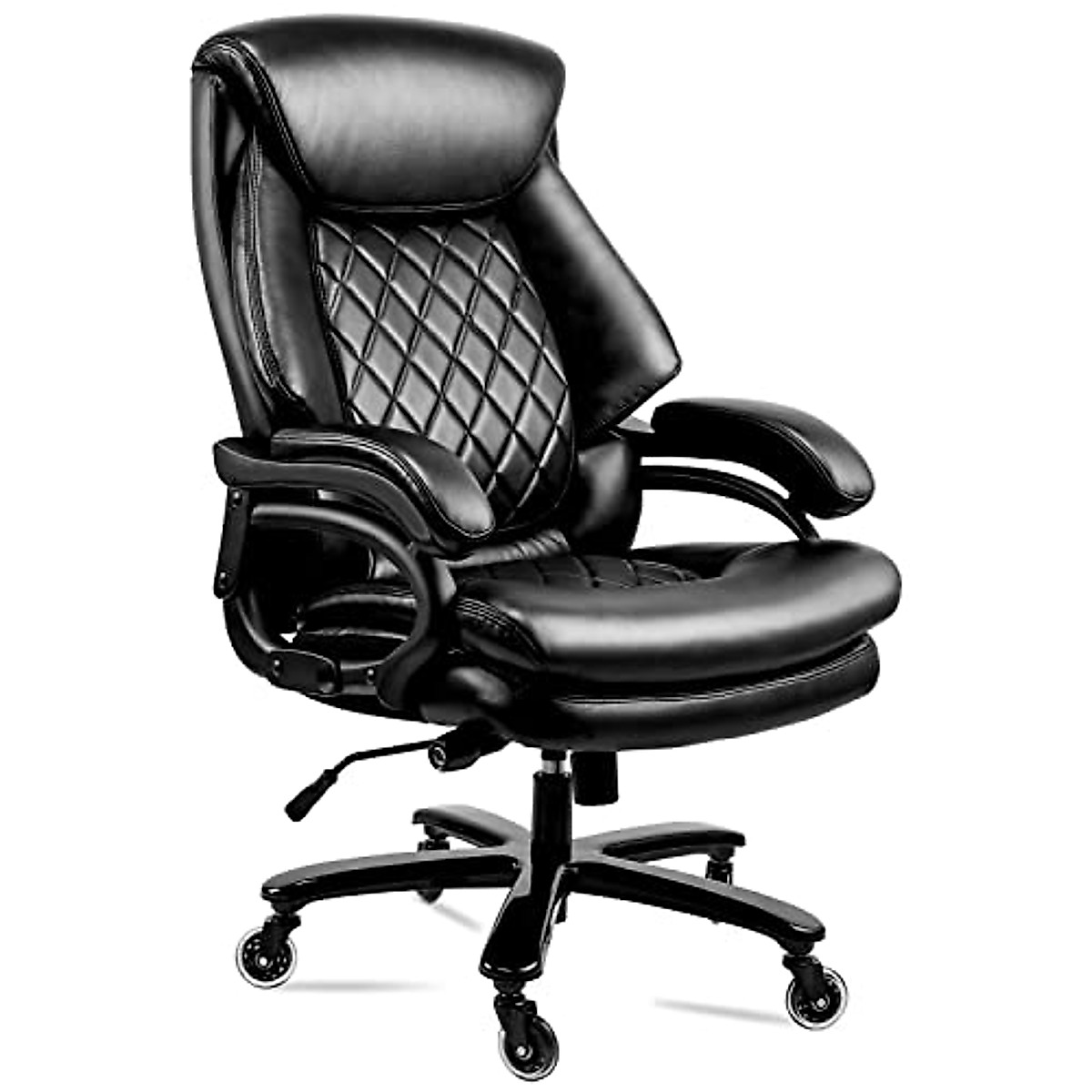 400lbs Big and Tall Office Chair Wide Spring Seat Executive Office Chair Back Support Home Office Desk Chair for Heavy People Computer PU Leather Chair with Heavy Duty Casters 360 Swivel Chair (Black)