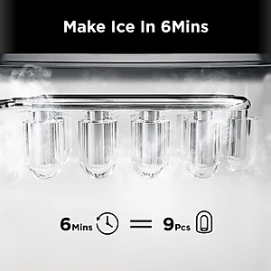 BEBISUNY Countertop Ice Maker, 9 Cubes Ready in 6 Mins, 12KG in 24Hrs, Self-Cleaning Ice Machine with Ice Scoop and Basket, 2 Sizes of Bullet Ice for Home Kitchen Office Bar Party, Black