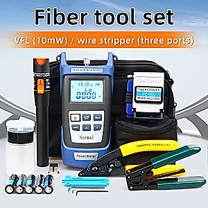Wokyo FTTH Fiber Optic Termination Tool Kit, Fiber Optical Cable Cold Connection Tool Kit w/FC-6S Fiber Cleaver 10mW Visual Fault Locator Optical Power Meter for CATV Engineering