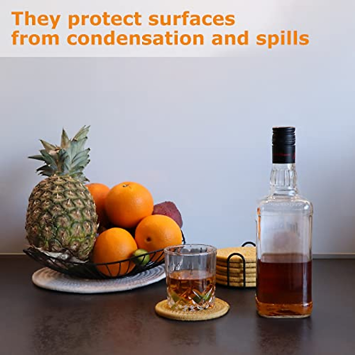 Coomin Coasters with Holder, 8pcs Absorbent Coasters for Drinks, Cotton Woven Farmhouse Coasters for Coffee Table, Suitable for Home Decor, Housewarming Gifts and Kinds of Cups