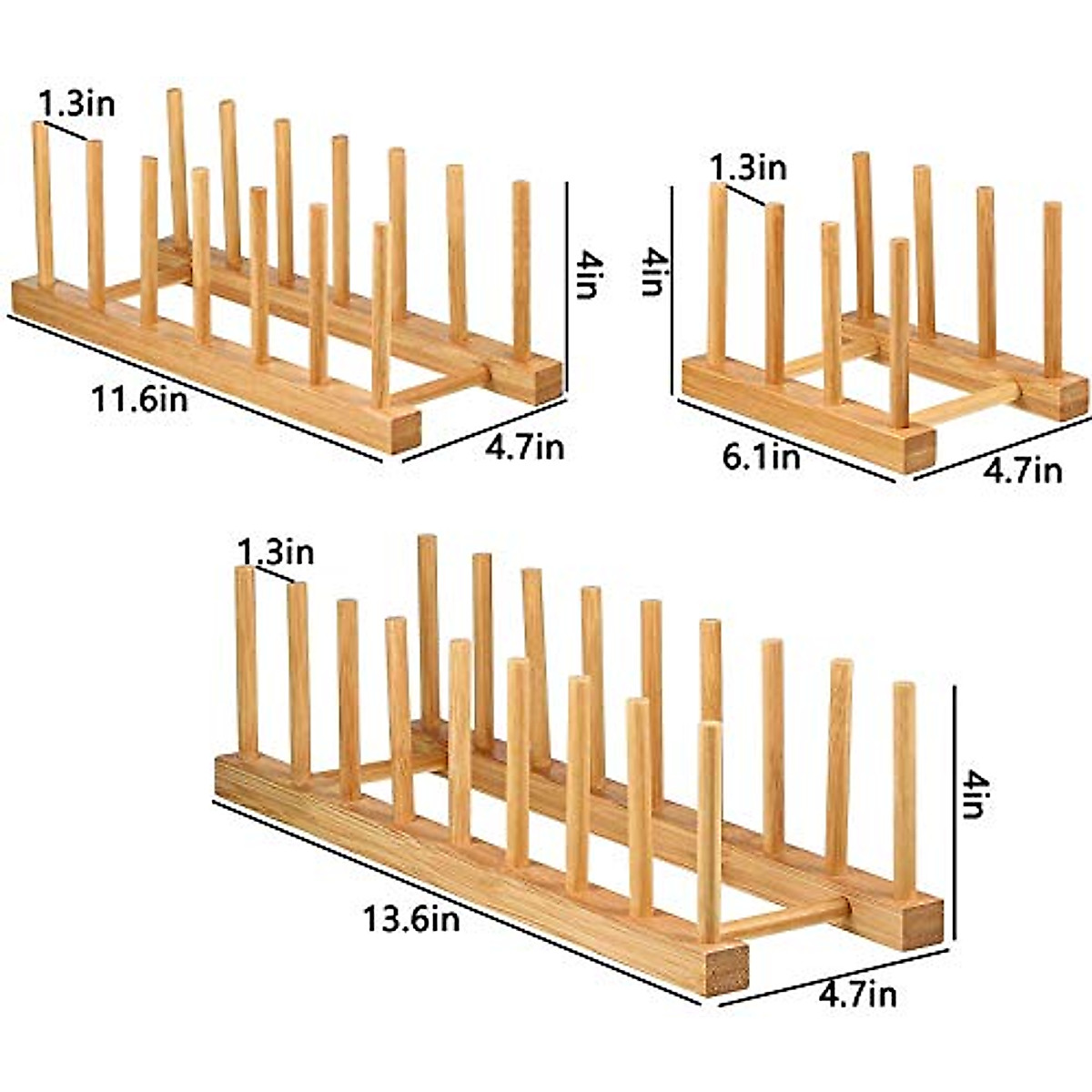 Lawei Set of 6 Bamboo Dish Rack - 3/6/8 Slots Wooden Plate Rack Stand Pot Lid Holder Dish Drying Rack for Dish, Bowl, Cup, Cutting Board and More
