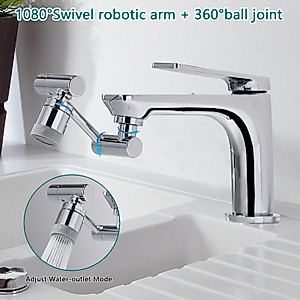 TIDYENDURE 1080°Swivel Faucet Extender, Sink Water Faucet Aerator Extension, 2-Flow Sprayer Faucet Head, Faucets Bubbler for Kitchen and Bathroom Sink Faucet, Tap Adjustment for Face Washing, Silver