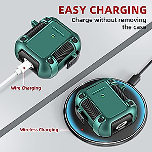 for AirPods 2nd Generation Case, Airpods Case with Secure Lock Clip Keychain for Men Women, AirPods 1&2 Cover Rugged Full Body Shockproof Hard Shell Protective Cases for Apple AirPods 2nd/1st-Green