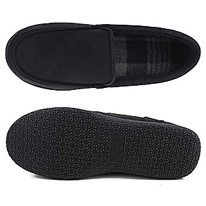 Magtoe Men's Casual Memory Foam Slip On Moccasin Flats Slippers Micro Suede Indoor Outdoor TPR Shoes(11-12,Black)