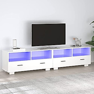Catrimown Modern LED TV Stand with 20 Color RGB Lights, 71" White Gaming Entertainment Center TV Console with 2-Tier Storage Cabinet for Up to 80 Inch TV, for Living Room Bedroom