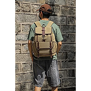Creaweal Canvas Backpack Vintage Backpack Rucksack Men & Women Bookbag Fits 15.6-17 Inch Laptop Backpacks Lightweight (Upgrade-Brown)