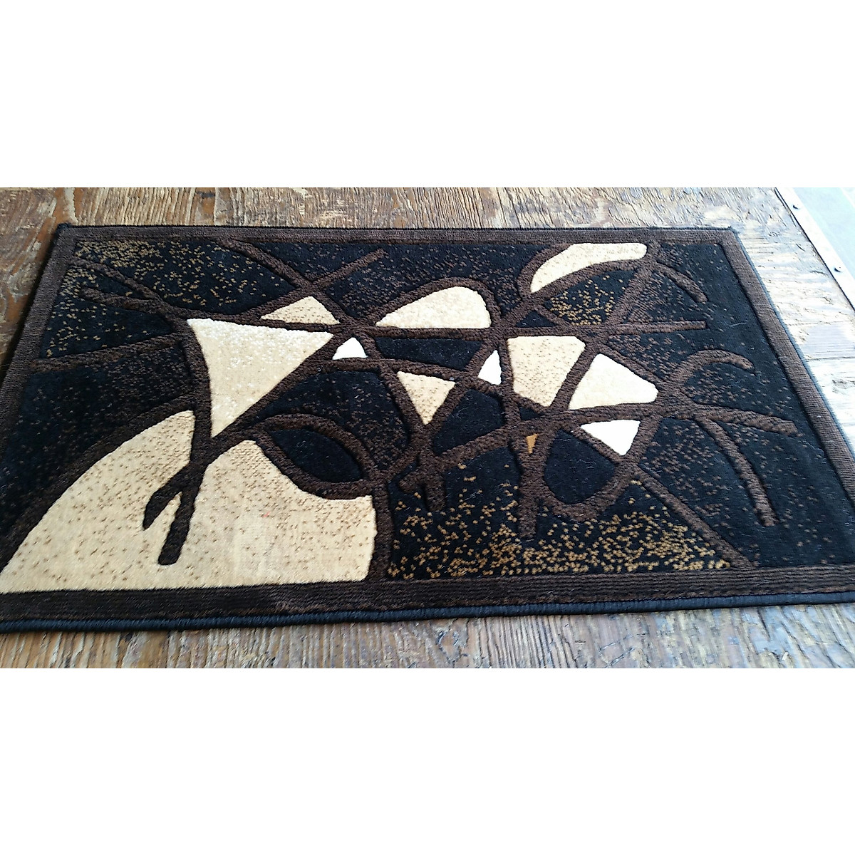 Modern Abstract Door Mat Rug Black Contemporary Design GL24 (2 Feet X 3 Feet 4 Inch)