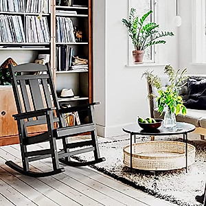 LUE BONA Outdoor Rocking Chairs Set of 2, Weather Resistant Poly Plastic Rocker Chairs, 350lb Heavy Duty, Oversized Porch Rocker for Adult, High Back Smooth Rocking Chairs for Outdoor & Indoor, Black