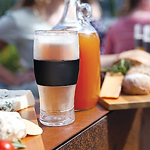 Host Freeze Beer Glasses, 16 ounce Freezer Gel Chiller Double Wall Plastic Frozen Pint Glass, Set of 2, Black