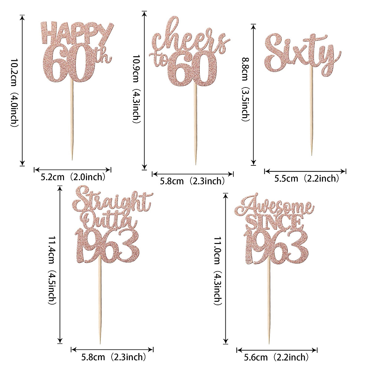 30 Pack 60th Birthday Cupcake Toppers Glitter Straight Outta 1963 Happy 60th Sixty Awesome Since 1963 Cupcake Picks 60 Fabulous Cake Decorations for 60th Birthday Wedding Anniversary Party Rose Gold
