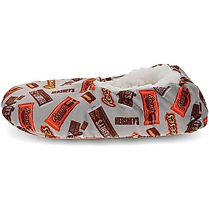 HERSHEY'S Sock Slippers For Kids, Reese's Peanut Butter Cup Candy Bar Print, Grey, Size Large (1-4 Big Kid)
