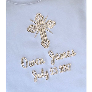 Funny Girl Designs Christening Bib Keepsake Gift Personalized and Embroidered Cross Name and Baptism Date in IVORY THREAD